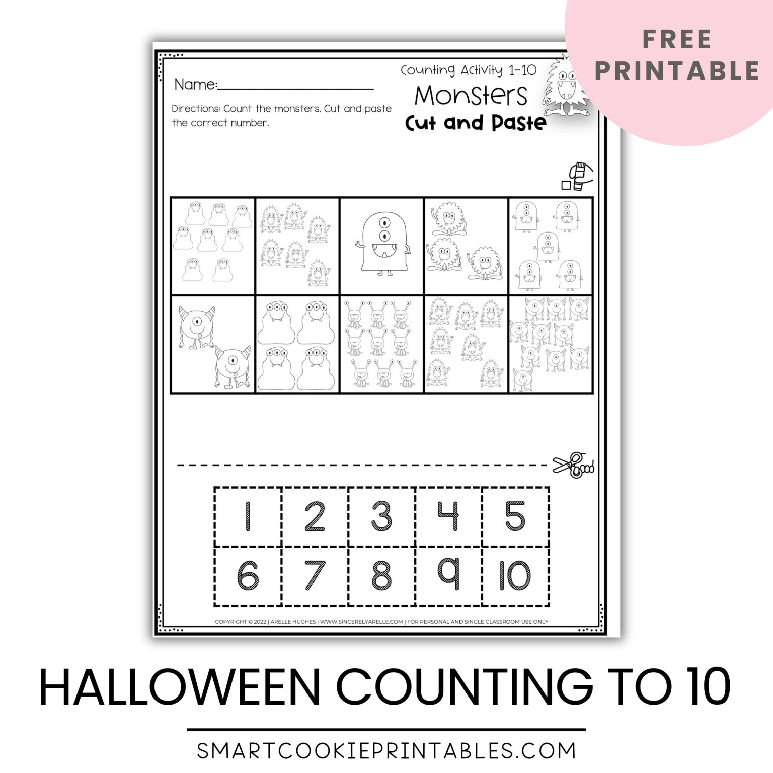 Free Cute Halloween Cut And Paste Activities: Counting From 1-10 ...