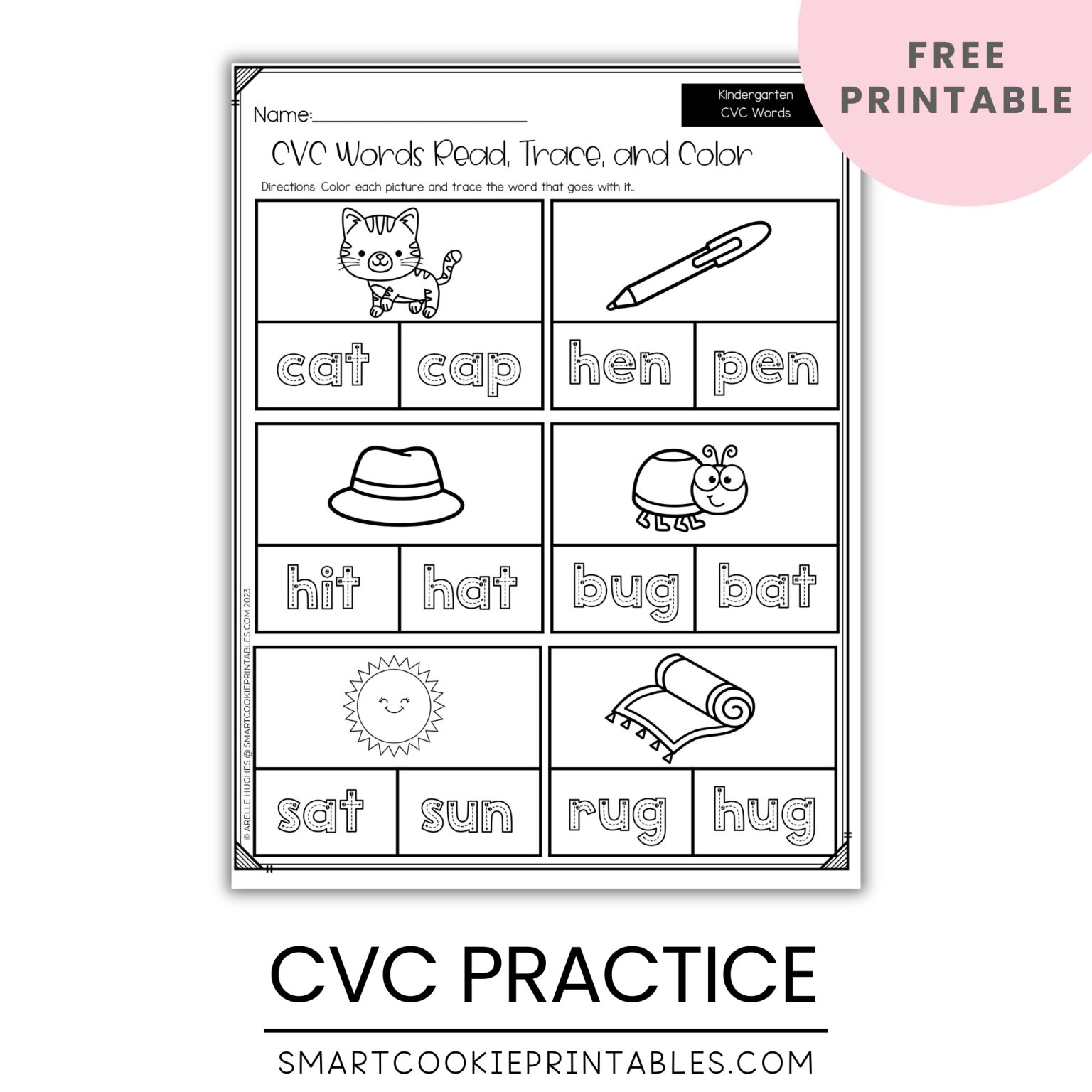 Free CVC Words Worksheets for Kindergarten - Smart Cookie Printables