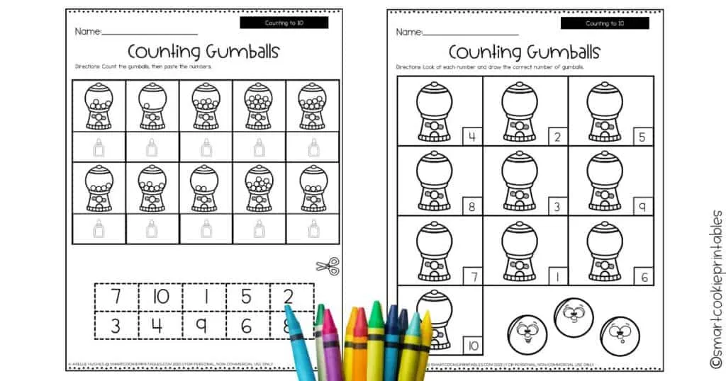 Free Counting to 10 Gumball Worksheets - Smart Cookie Printables