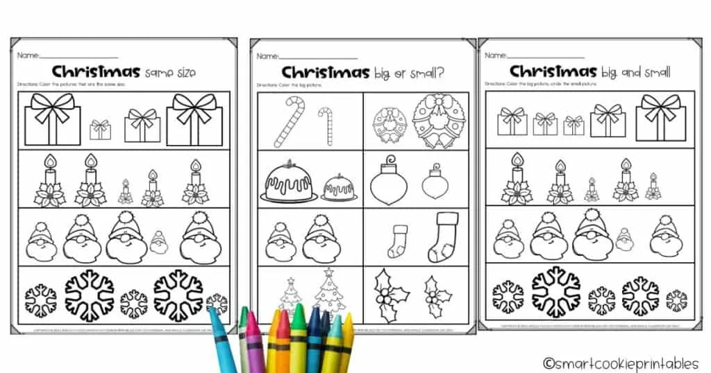 Free Christmas Big and Small Worksheets - Smart Cookie Printables
