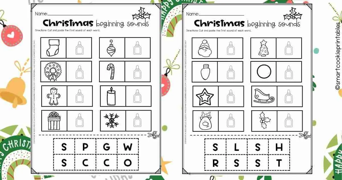 Christmas Beginning Sounds Cut and Paste Worksheets - Smart Cookie ...