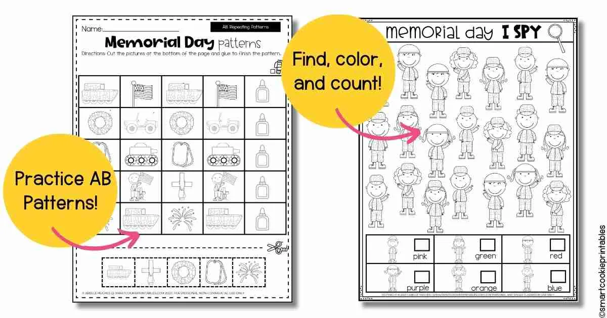 5 Free Memorial Day Preschool Worksheets - Smart Cookie Printables