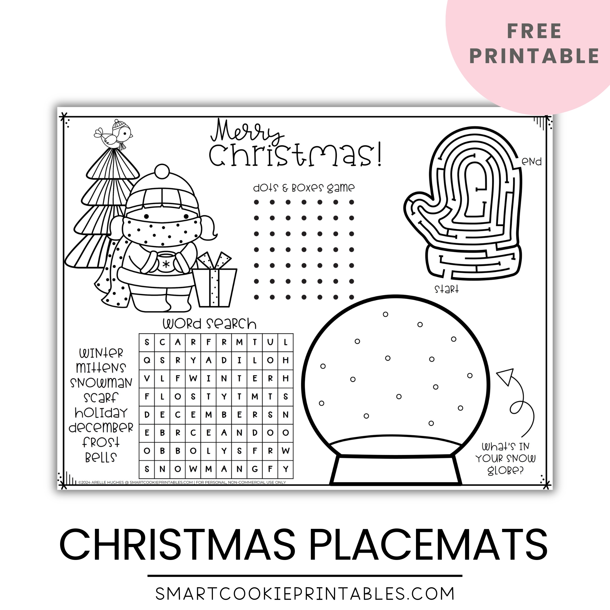 Free Christmas Activity Placemats for Kids - Smart Cookie Printables