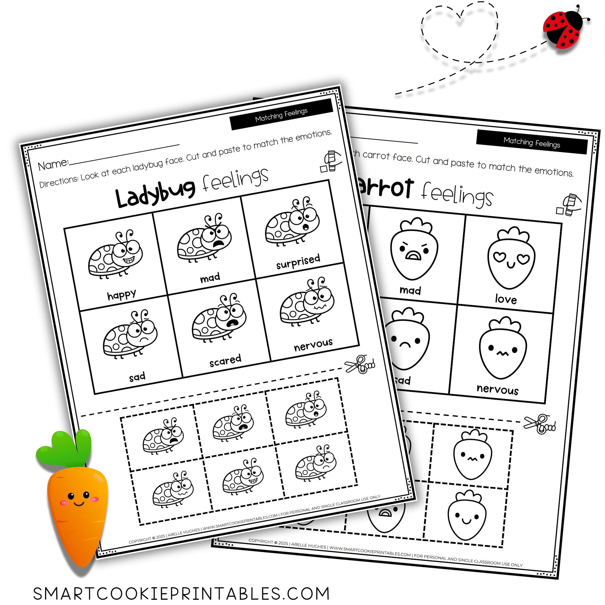 Free Carrot and Ladybug Matching Feelings Worksheets - Smart Cookie ...