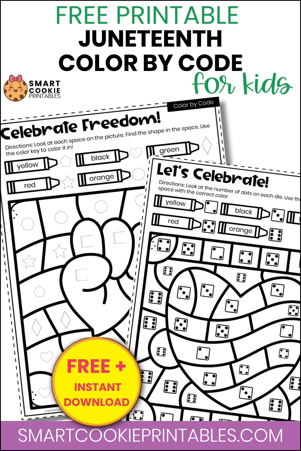 Free Juneteenth Color by Code Worksheets for Kids - Smart Cookie Printables